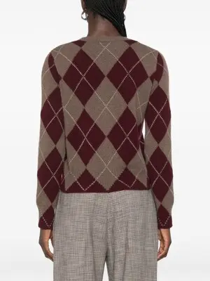 BEYOU Cashmere Argyle Crewneck Sweater - Red