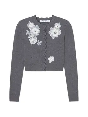 SELF-PORTRAIT Floral Lace Appliqué Cropped Cardigan