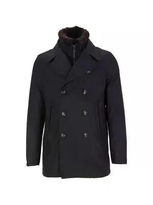 AL DUCA D’AOSTA 1902 Double-breasted Fur-collar Peacoat - Blue