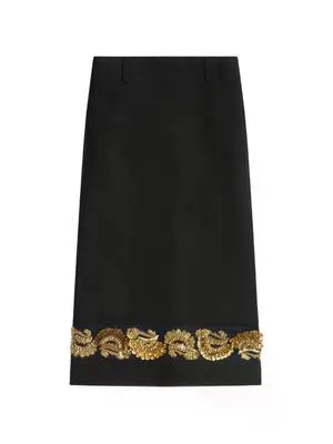 Dries Van Noten Long Embroidered Wool Skirt - Black