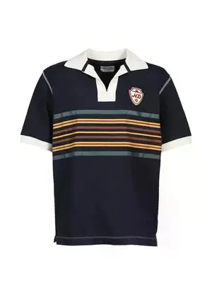 NICHOLAS DALEY Striped Embroidered-patch Rugby Polo Shirt - Blue