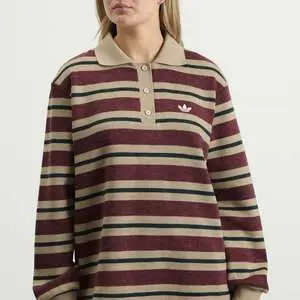 Adidas Striped Polo Knit Jumper - Shadow Red