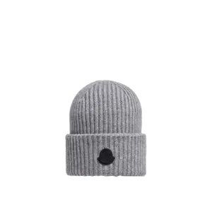 Moncler Moncler Collection Leather Logo Cashmere Beanie Gray