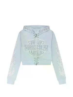 MURD333R.FM Crystal-embellished Zip-up Hoodie - Blue
