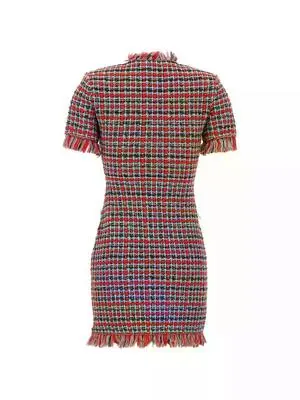 SELF-PORTRAIT Check Frayed Knit Mini Dress