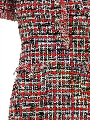 SELF-PORTRAIT Check Frayed Knit Mini Dress