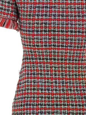 SELF-PORTRAIT Check Frayed Knit Mini Dress