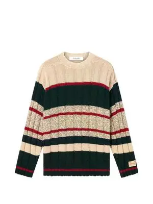 GOLDEN GOOSE Journey Knit Crewneck Reynard Raglan Sleeves Mouliné Wool Stripes Sweater - Green