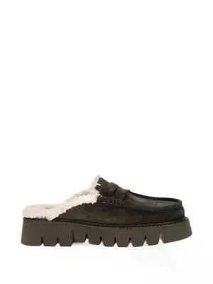 PEDRO GARCIA Savy Shearling-lined Suede Mules - Brown