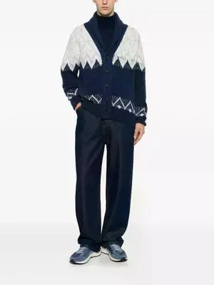Eleventy Fair Isle-knit Shawl-collar Cardigan
