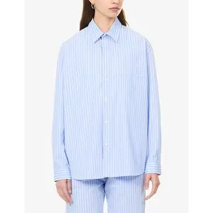 Sporty & Rich Logo-embroidered Striped Cotton Shirt