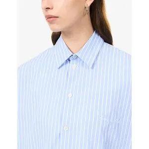 Sporty & Rich Logo-embroidered Striped Cotton Shirt