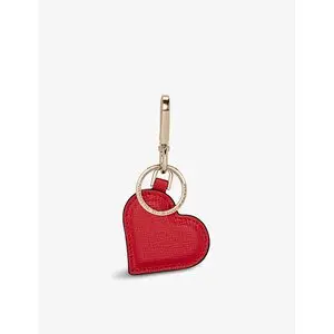 Smythson Panama Heart Crossgrain Leather Keyring - Scarlet Red