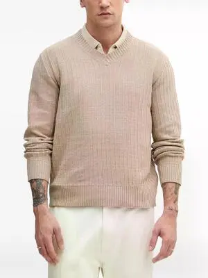 Sisley Ribbed-knit V-neck Sweater - Neutrals