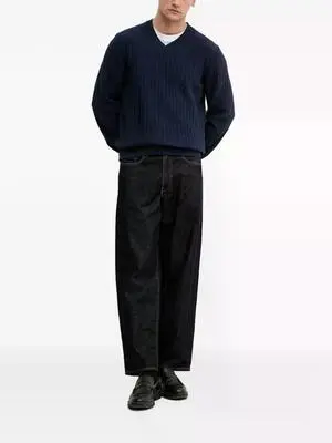 Sisley Ribbed-knit V-neck Sweater - Blue