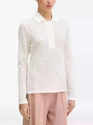 Sisley Crochet-knit Long-sleeve Polo Shirt - White