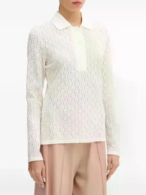 Sisley Crochet-knit Long-sleeve Polo Shirt - White