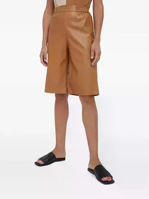 Sisley Elasticated Faux-leather Shorts - Brown