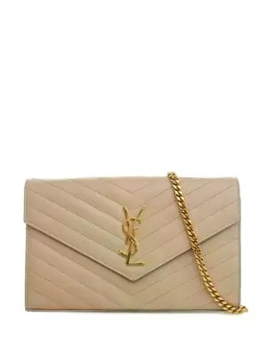 Saint Laurent 2021 Grain De Poudre Chevron Classic Cassandre Chain Wallet Crossbody Bag - Neutrals