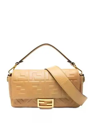 Fendi 2000-2010 Zucca Embossed Leather Baguette Satchel - Neutrals