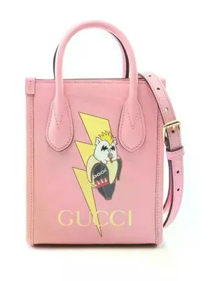 Gucci 2016-2026 Bnf Mini Textured Dollar Calfskin Bananya Print Vertical Satchel - Pink