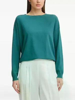 Sisley Boat-neck Drop-shoulder Knitted Pullover - Green