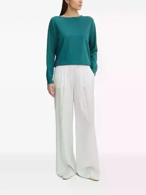 Sisley Boat-neck Drop-shoulder Knitted Pullover - Green