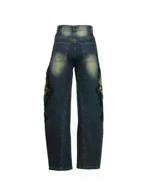 VIVAMUS Embroidered Faded Jeans - Blue