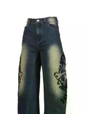 VIVAMUS Embroidered Faded Jeans