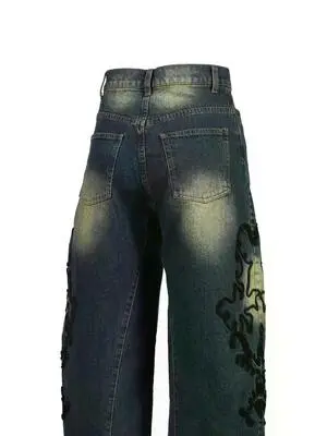 VIVAMUS Embroidered Faded Jeans