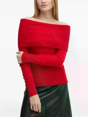 Sisley Off-shoulder Ribbed-knit Sweater
