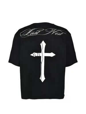 LAST NEST Cracked Cross Logo Graphic-print T-shirt - Black