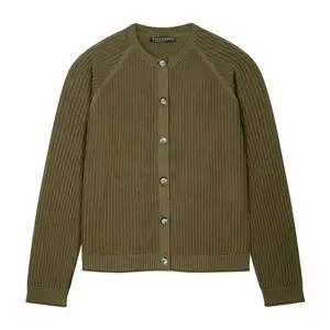 PAUL JAMES KNITWEAR Lightweight Cotton Taryn Textured Cardigan - Green