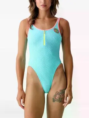 BANANA MOON Waffle-effect Zip-front Swimsuit - Blue