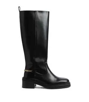 Maje Leather Embellished Knee Boots