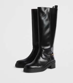 Maje Leather Embellished Knee Boots