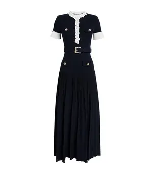 SELF-PORTRAIT Ribbed Ruffle-detail Midi Dress