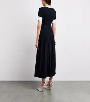 SELF-PORTRAIT Ribbed Ruffle-detail Midi Dress