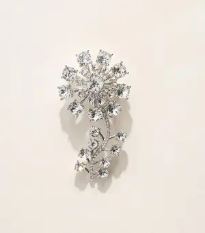 SELF-PORTRAIT Crystal Flower Brooch - Silver