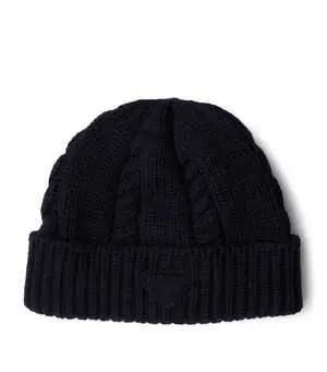 Prada Virgin Wool Triangle Beanie - Blue