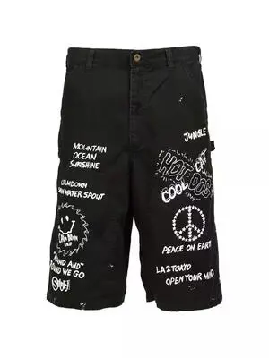 SWJP Graphic-print Double-knee Shorts - Black
