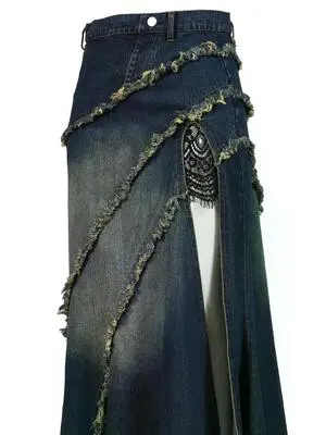 VIVAMUS Long Frayed Tiered Skirt