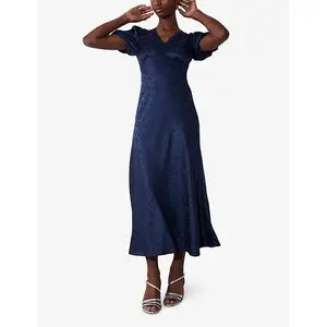 Whistles Floral Jacquard Satin Midi Dress