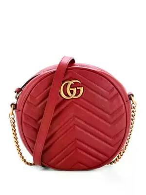 Gucci Gg Marmont Round Shoulder Bag Matelasse Leather Mini Crossbody Bag - Red