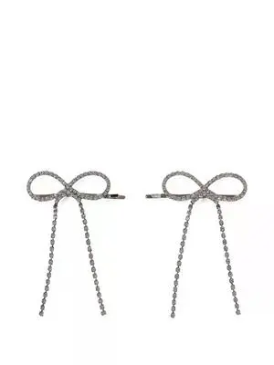 YELLOWSWALLOW Crystal-embellished Ribbon Hair Clips - Silver