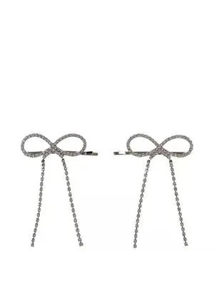 YELLOWSWALLOW Crystal-embellished Ribbon Hair Clips - Silver