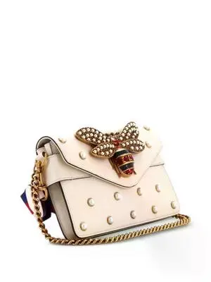 GUCCI Gucci Broadway Pearly Bee Embellished Leather Mini Shoulder Bag