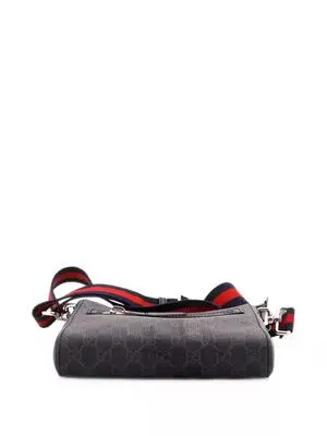 Gucci Web Strap Front Zip Messenger Bag Gg Coated Canvas Cross Body Bag