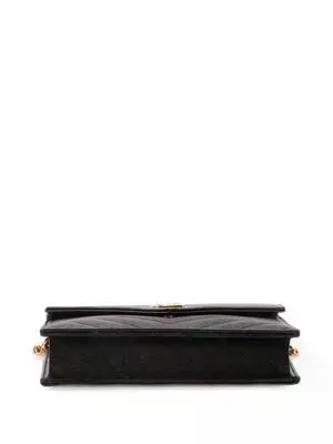 Saint Laurent Classic Monogram Wallet On Chain Matelasse Chevron Leather Small Crossbody Bag - Black