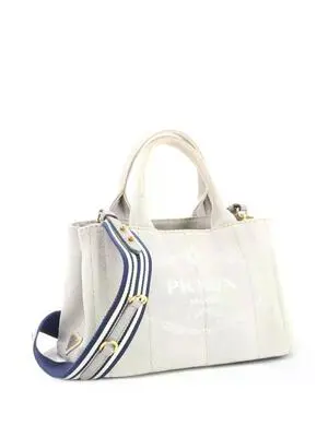 Prada Canapa Convertible Canvas Mini Tote Bag - Neutrals